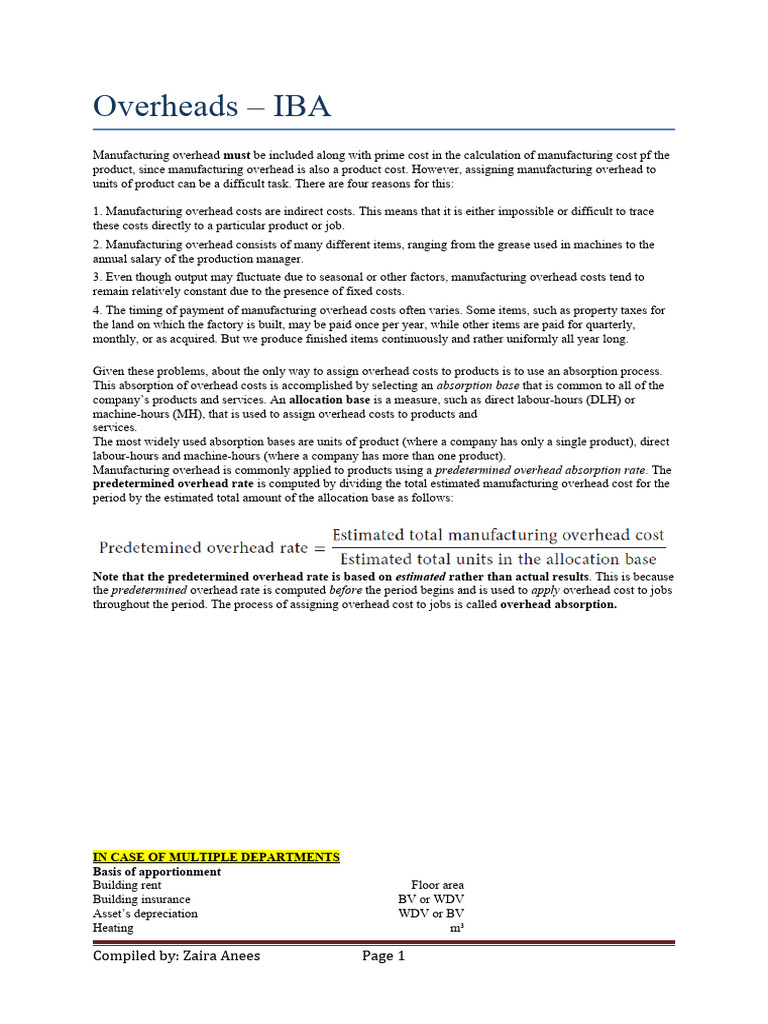 Overheads - IBA | PDF | Cost Of Goods Sold | Cost
