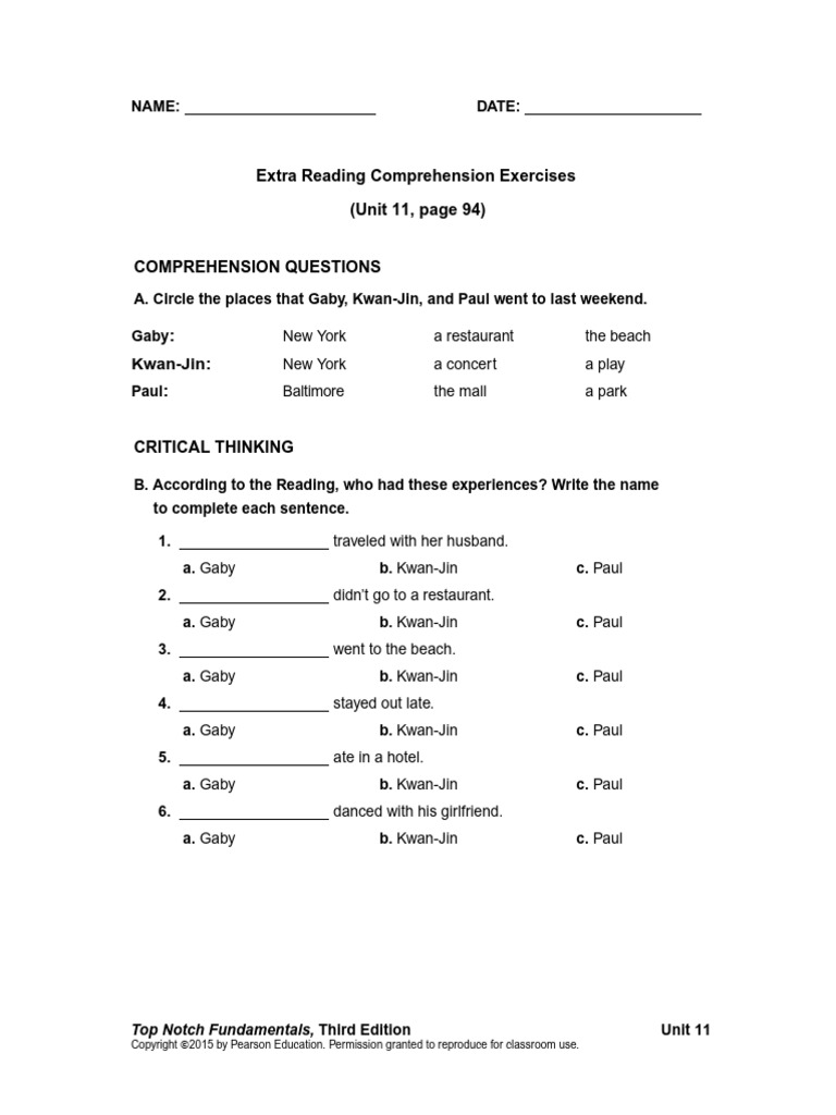 UNIT 11 Reading Comprehension Exercises | PDF