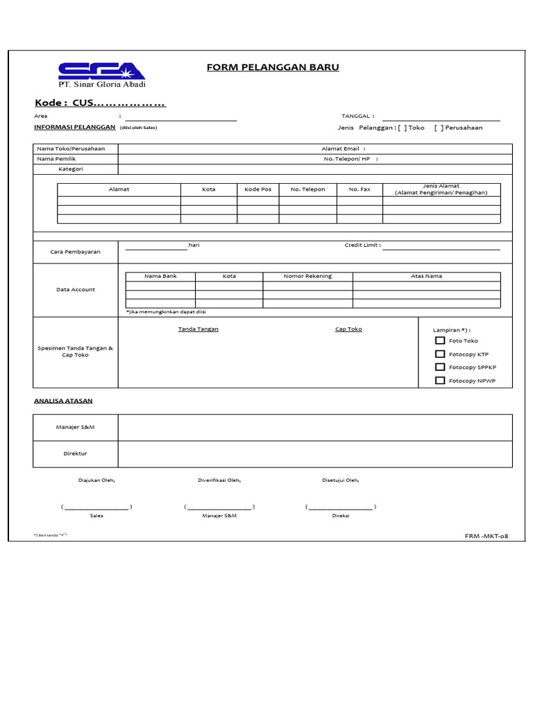 Formulir Pendaftaran Pelanggan Baru | PDF