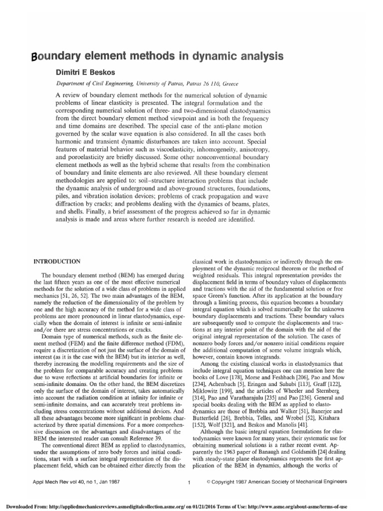 Beskos 1987 | PDF | Linear Elasticity | Boundary Element Method