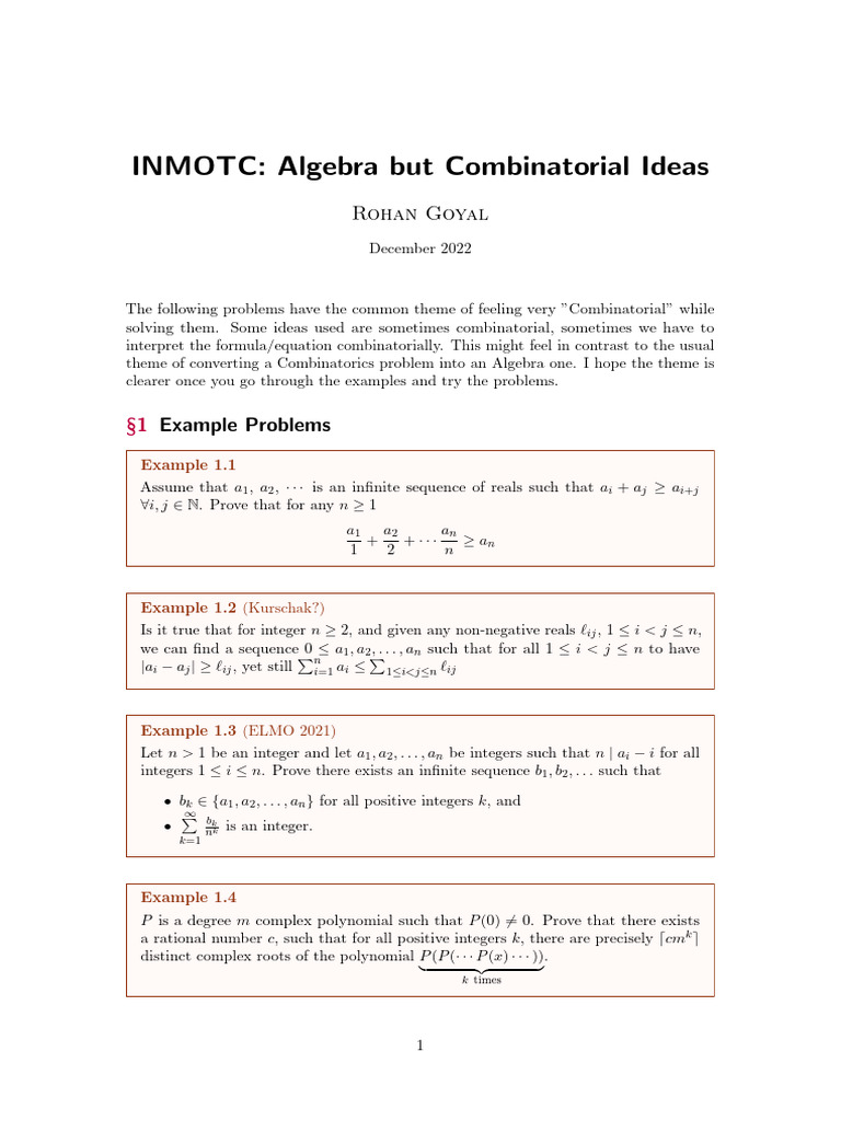 Algebra with Combinatorial Concepts | PDF | Combinatorics | Real Number