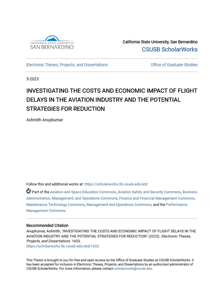 Investigating The Costs and Economic Impact of Flight Delays in The ...