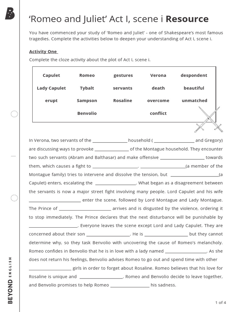 Romeo and Juliet Act I, Scene I Resource | PDF | Characters In Romeo ...