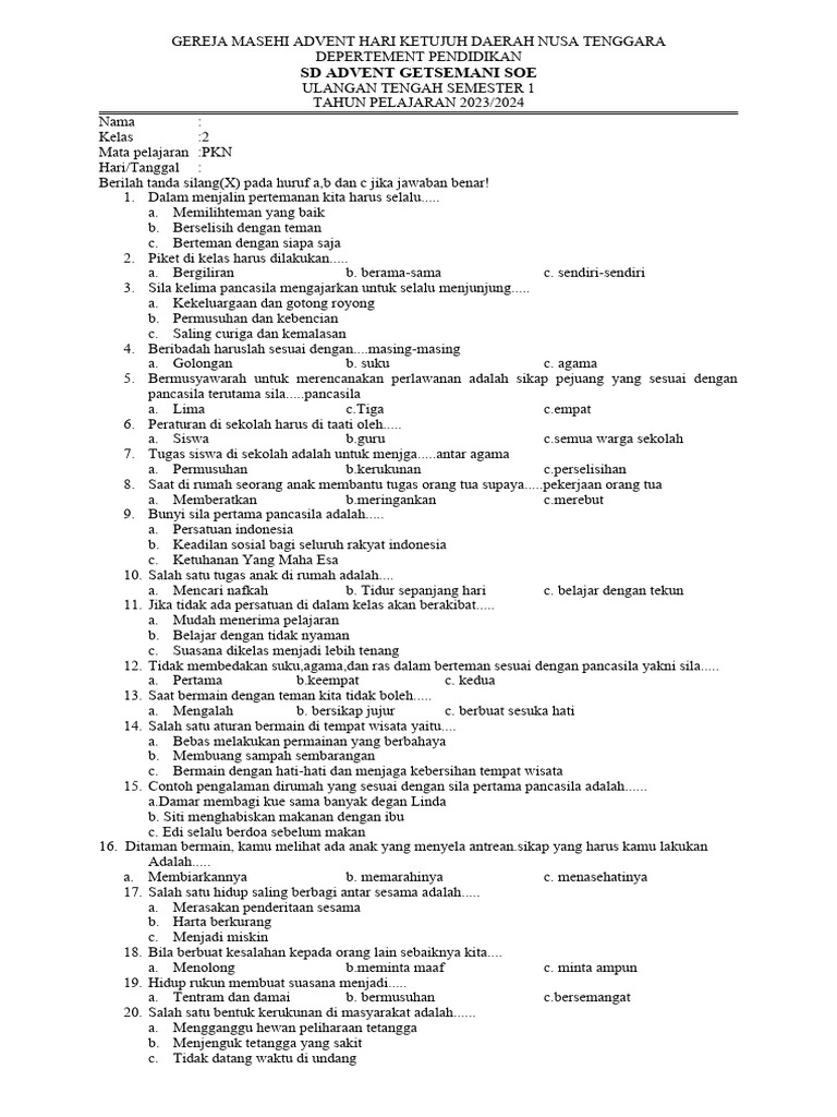 Soal PKN KELAS 2 | PDF