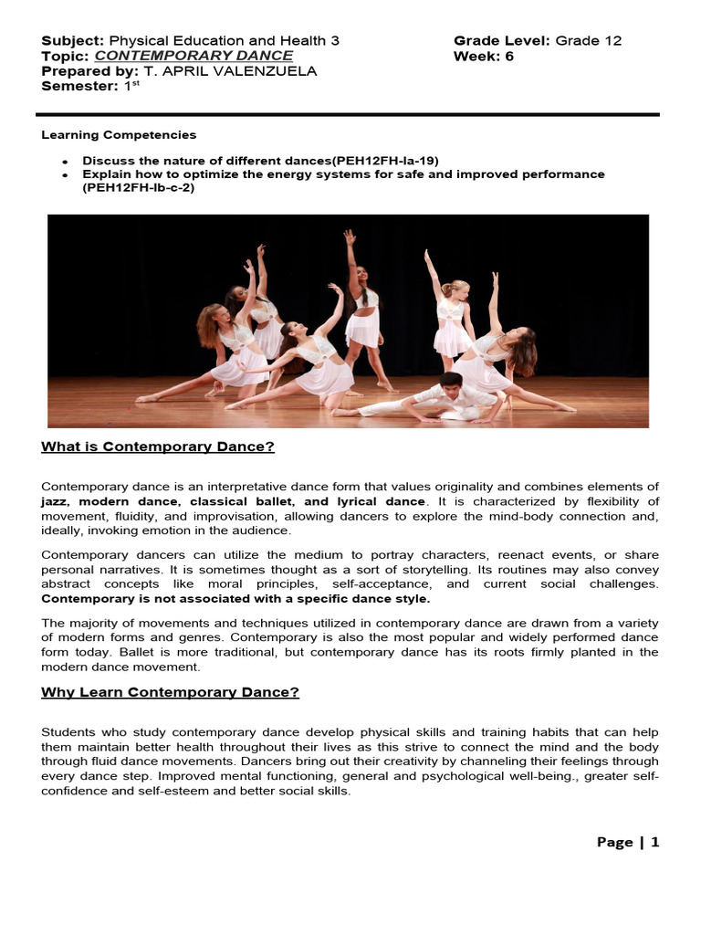 Week 6 Contemporary Dance | PDF | Dances | Choreography