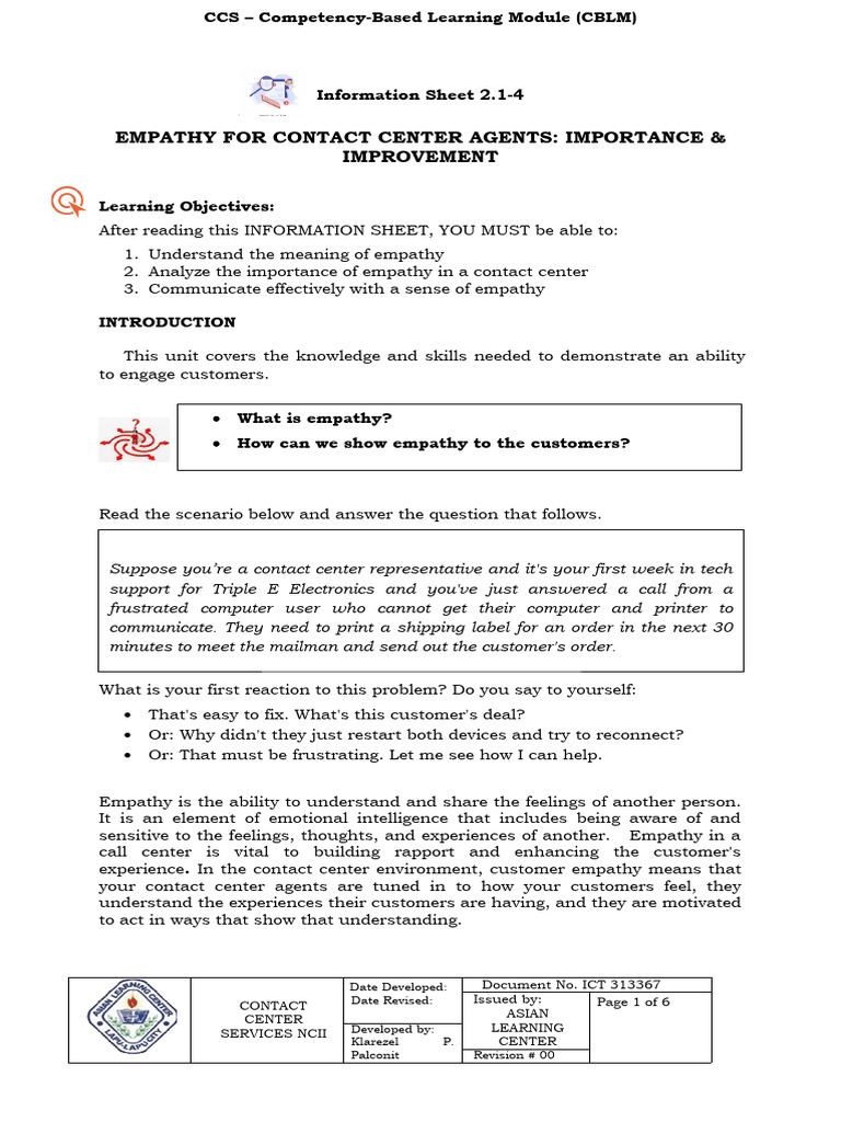 CCS Week 4 CBLM | PDF | Empathy | Experience