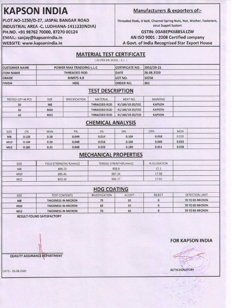 HDG TC3. Threaed Rod | PDF