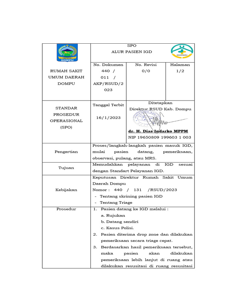 Spo Alur Pasien Igd | PDF