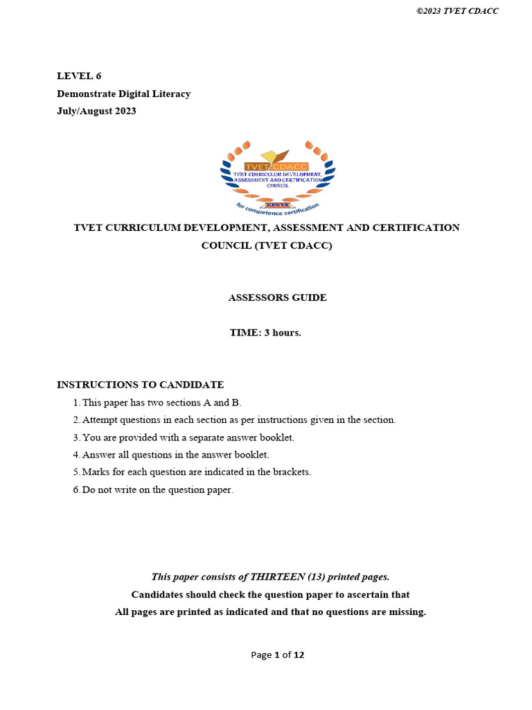 Digital Literacy Level 6-Assessors Guide | PDF | Network Topology | Operating System