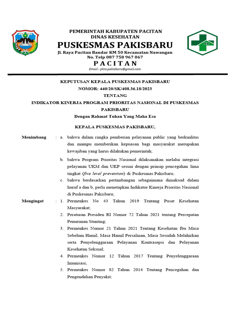 Indikator Kinerja Puskesmas Pakisbaru | PDF