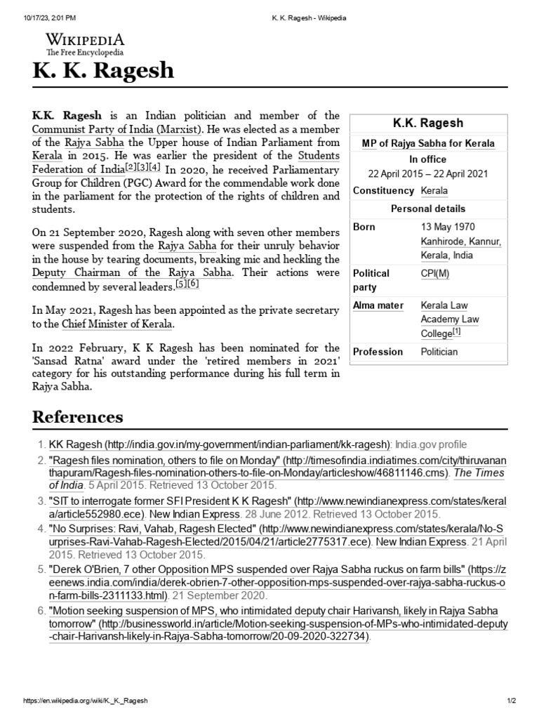 K. K. Ragesh - Wikipedia | PDF