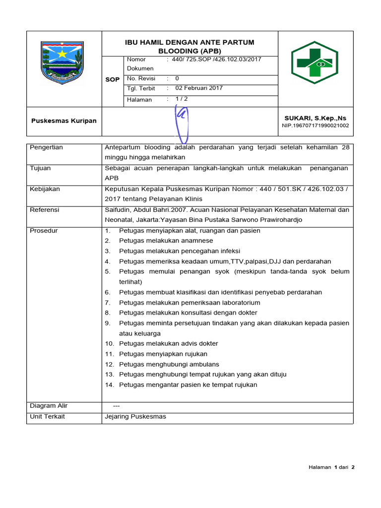 SOP Penanganan APB di Puskesmas | PDF