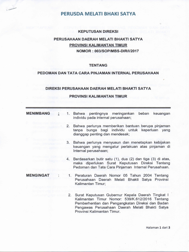 SOP Pinjaman Internal Perusahaan | PDF