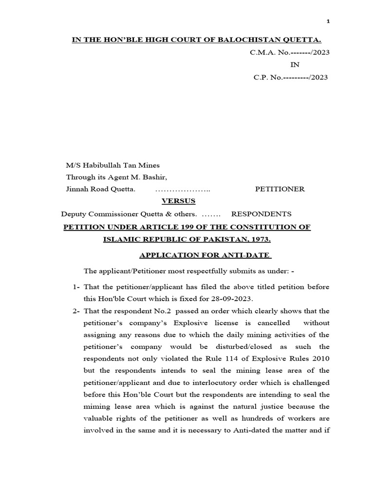 Application For Anti-Date (Habibullah C.P) | PDF