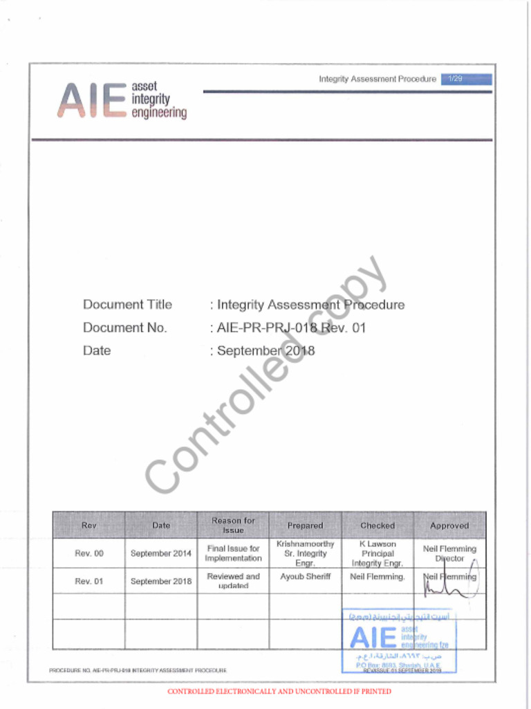 AIE-PR-PRJ-018 - Integrity Assessment Procedure Rev 01 | PDF