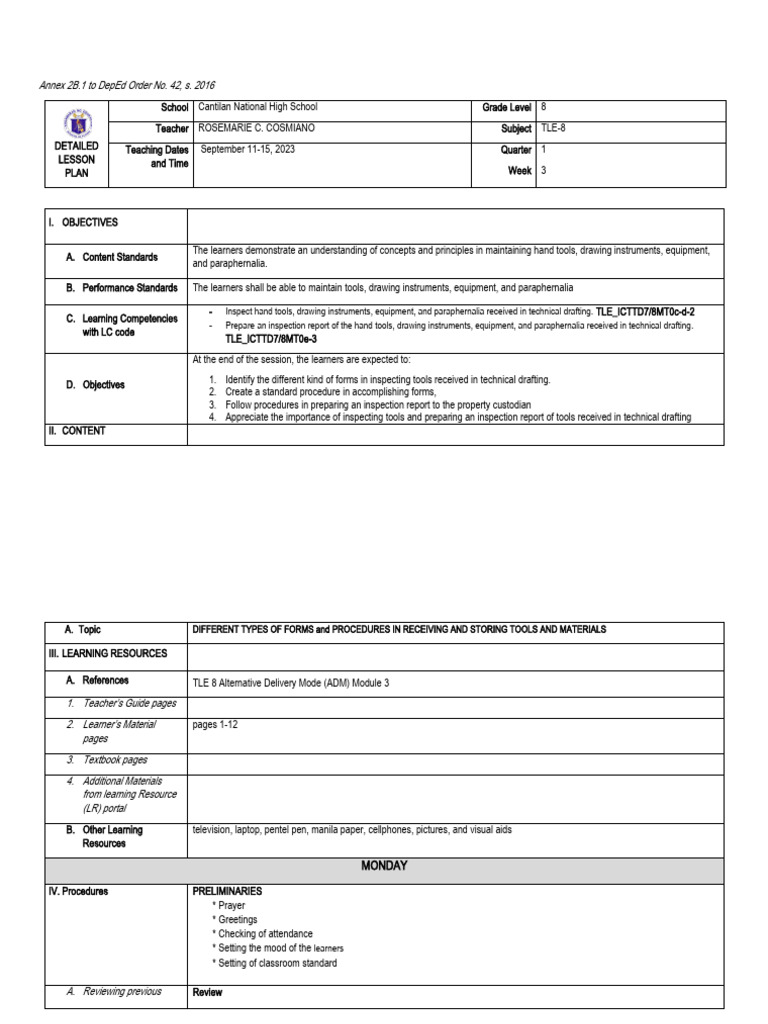 TLE 8 DLP Week 3 Technical Drafting | PDF | Receipt | Learning