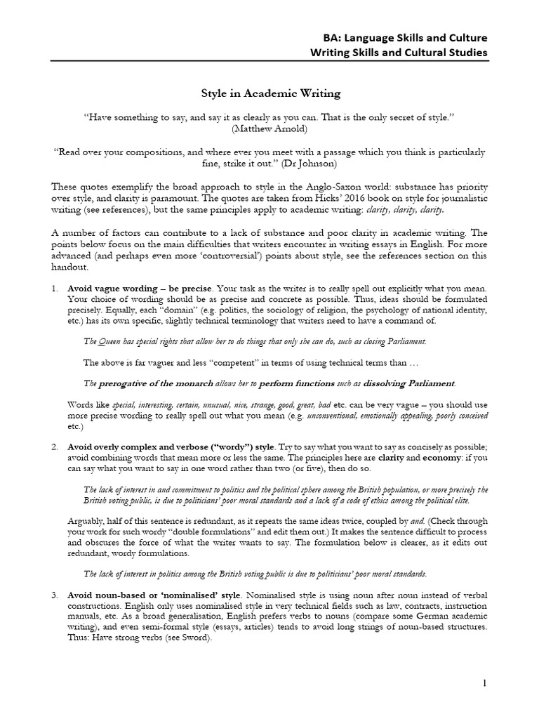 Style in Academic Writing Handout FS 2023 OLAT | PDF | English Language ...