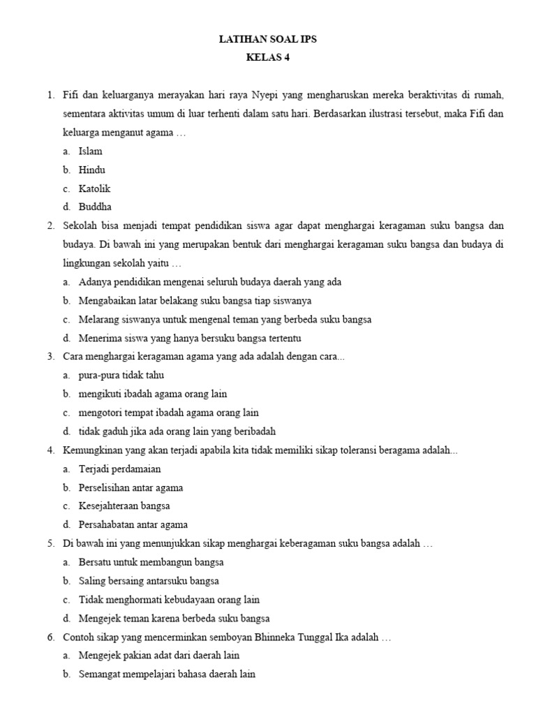 Latihan Soal Ips Kelas 4 | PDF