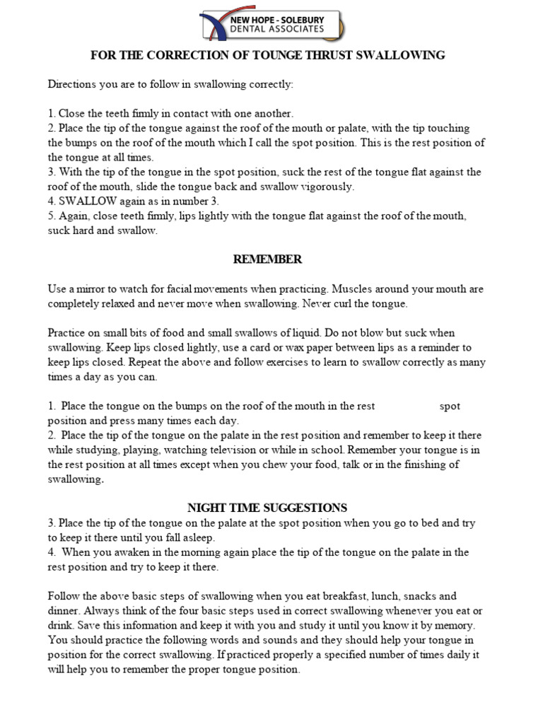 Tounge Thrust Swallowing Pdf Mouth Tongue