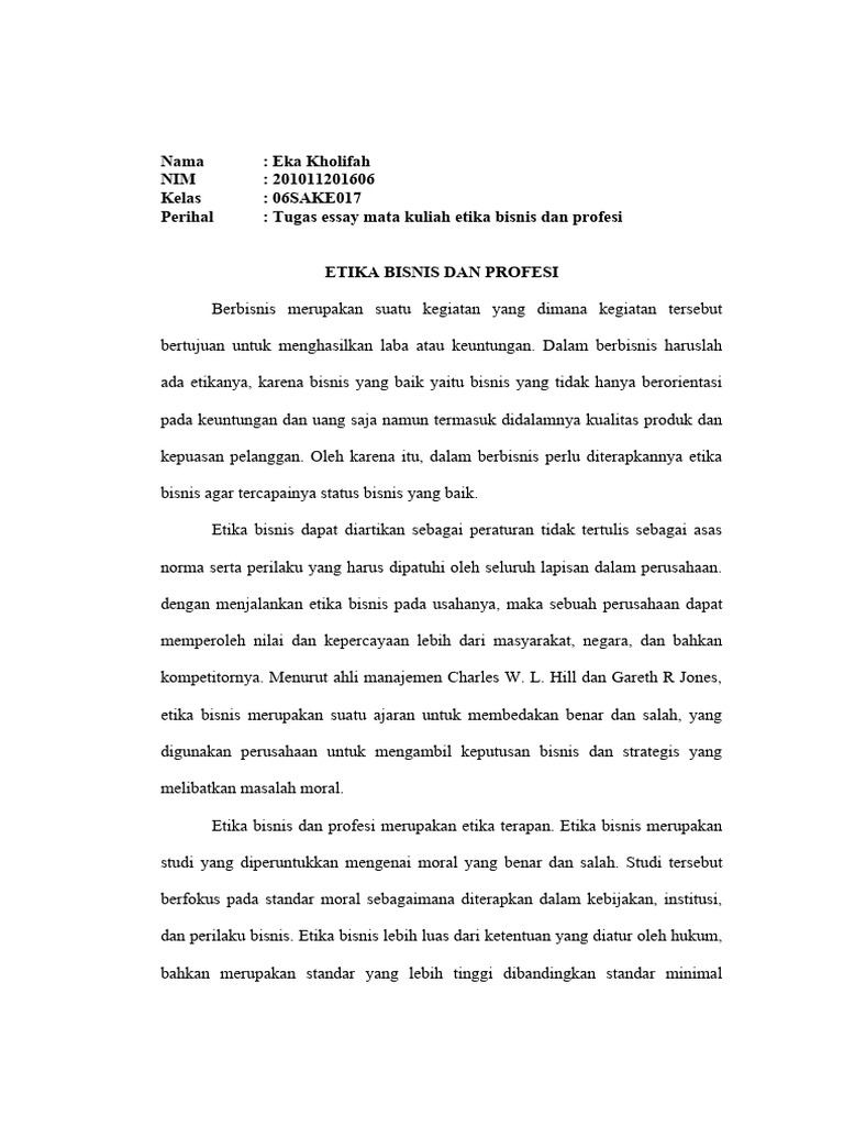 Tugas Essay | PDF | Bisnis
