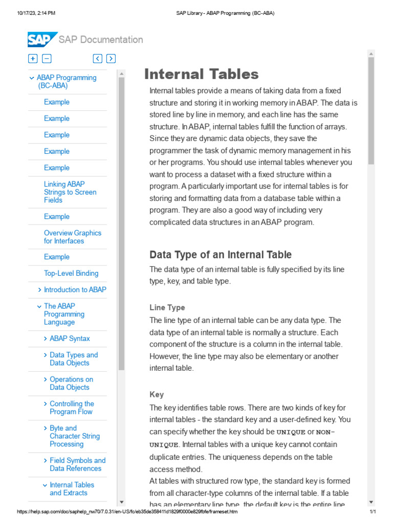SAP Library - ABAP Programming (BC-ABA) | PDF | Table (Database) | Data Management