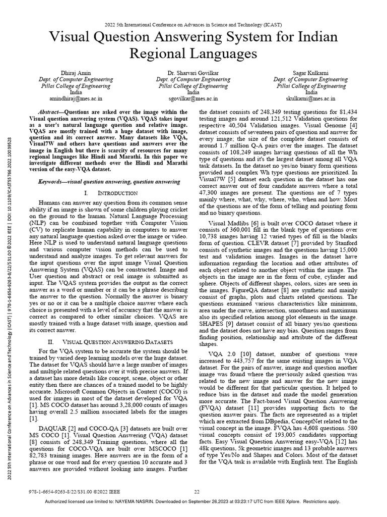 Visual_Question_Answering_System_for_Indian_Regional_Languages | PDF | Computing | Algorithms