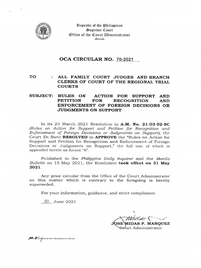 OCA Circular No. 70 2021 | PDF