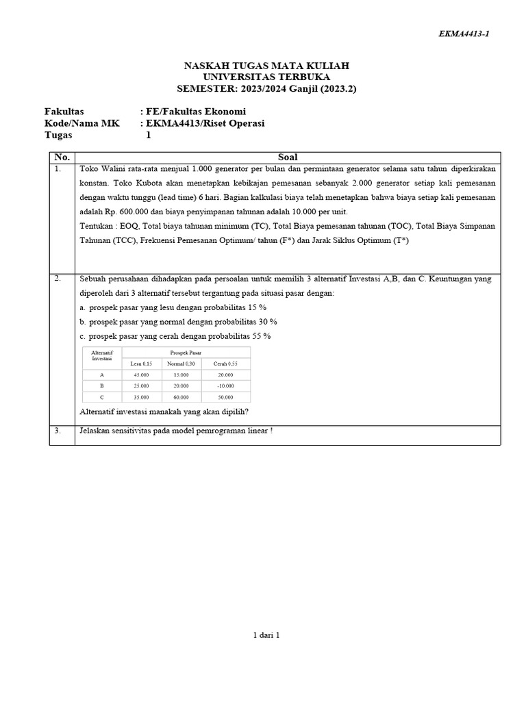 Soal Ekma4413 tmk1 1 | PDF
