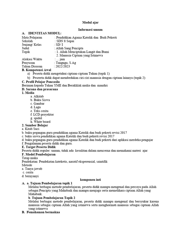 Modul Ajar Allah Sang Pencipta | PDF | Karier & Perkembangan