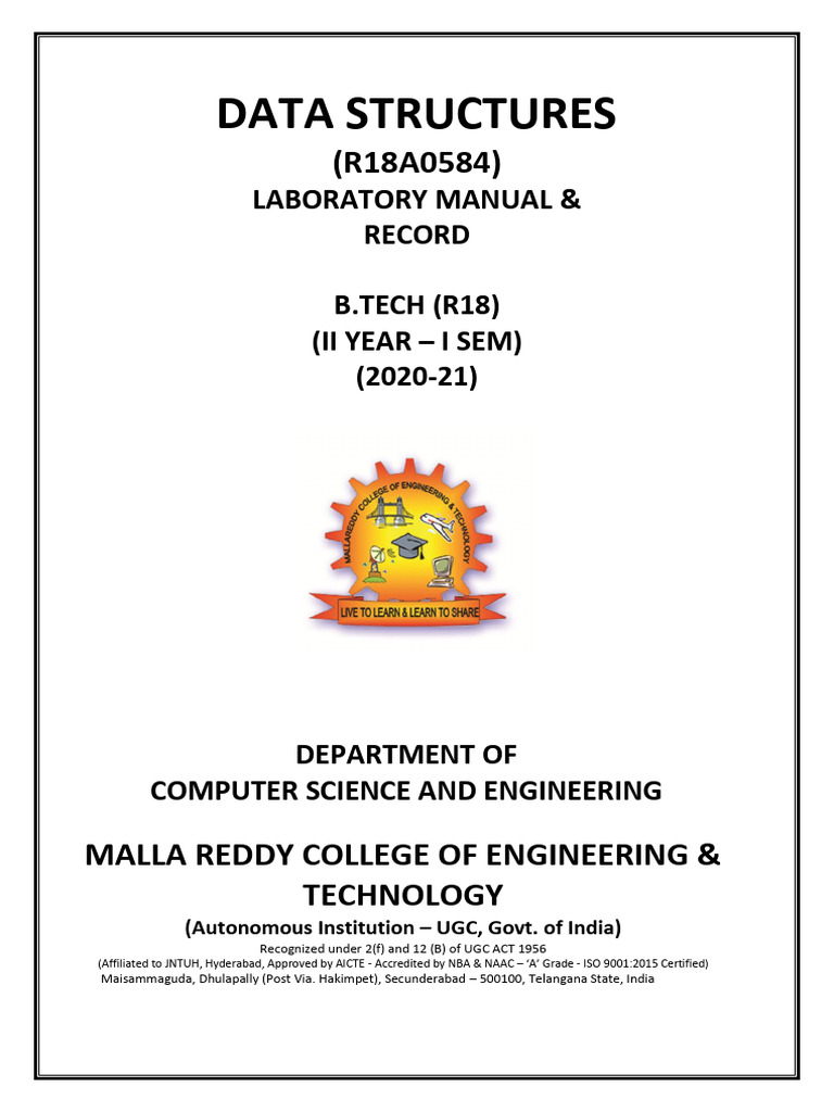 R18a0584 Data Structures Lab Manual Pdf Queue Abstract Data Type Pointer Computer