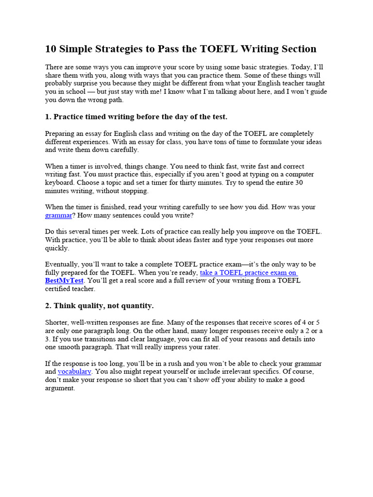 TOEFL Writing: 10 Success Strategies | PDF | Test Of English As A ...