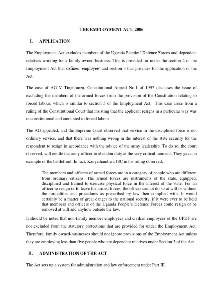 Guidance Notes On The Employment Act, 2006 | PDF