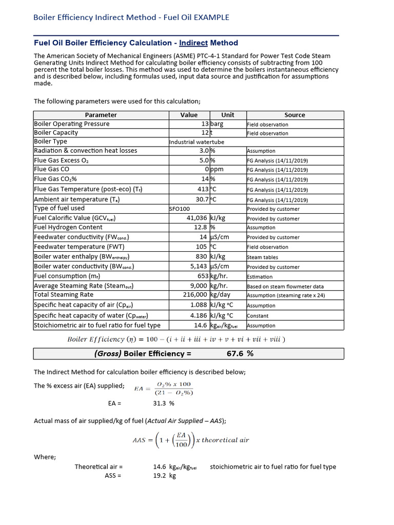 Boiler Efficiency Indirect Method - Fuel Oil EXAMPLE | PDF