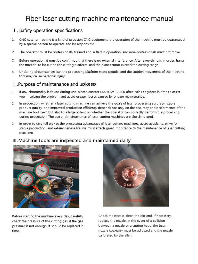 Fiber laser cutting machine maintenance manual | PDF | Purified Water | Numerical Control