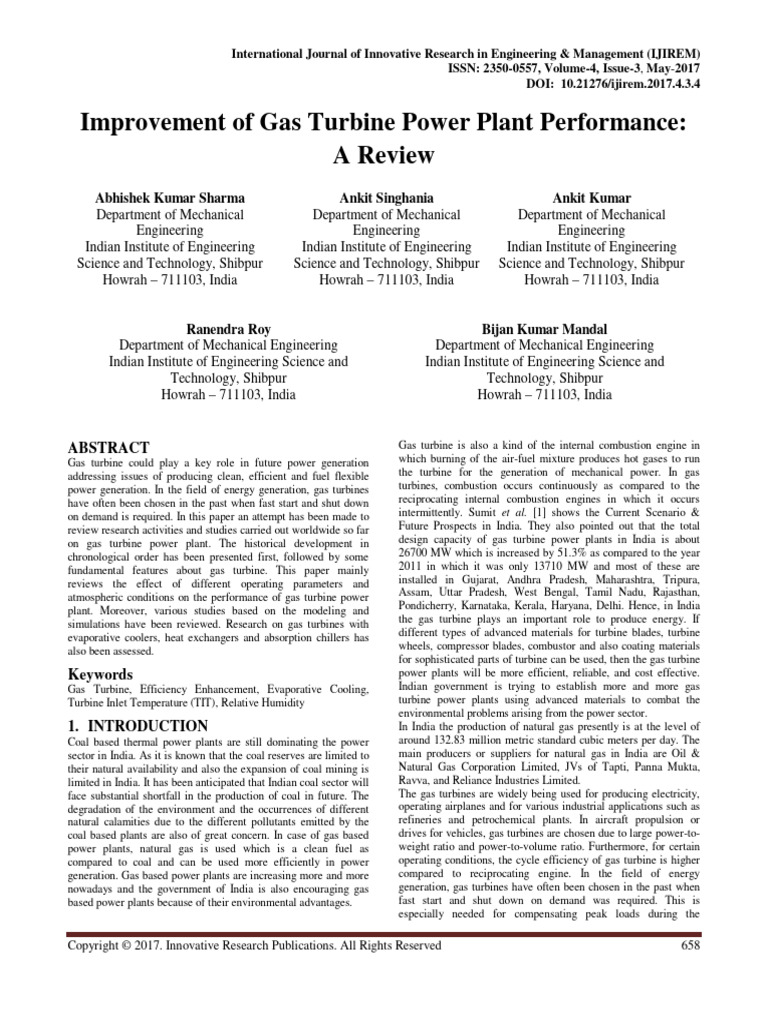 4 - Improvement of Gas Turbine Power Plant Performance A Review | PDF ...