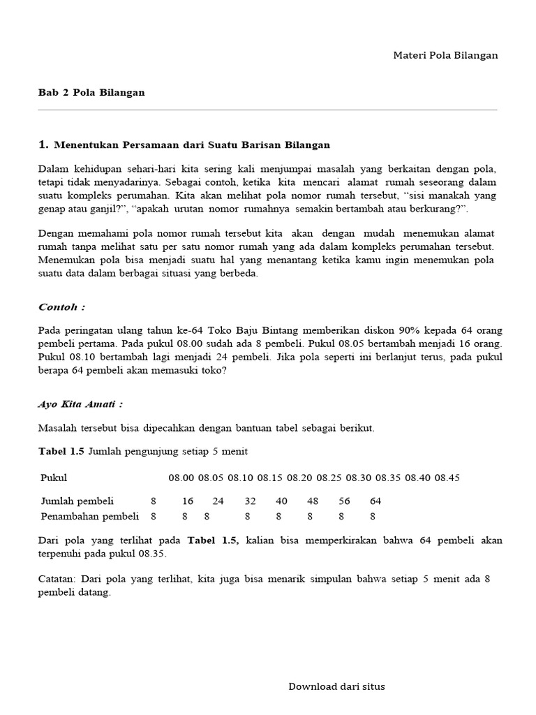Materi Pola Bilangan Pertemuan Dua (Soal) | PDF | Metode & Bahan Ajar