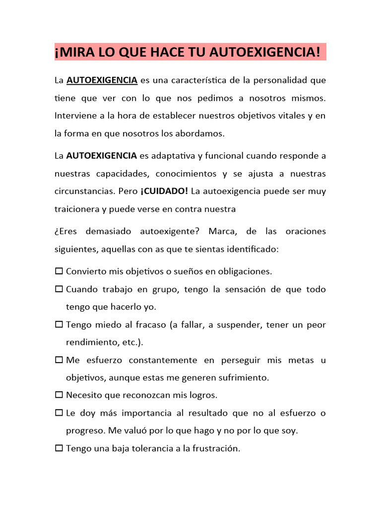 Mira Lo Que Hace Tu Autoexigencia | PDF