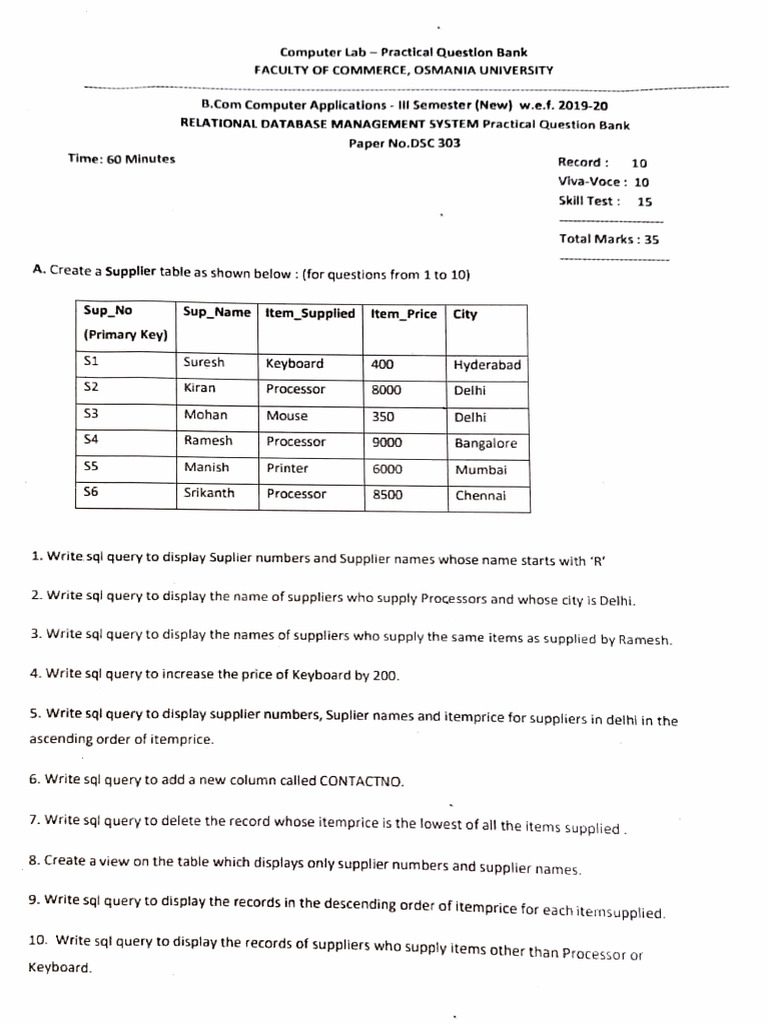 Rdbms - Practical Questions | PDF | Relational Database | Sql