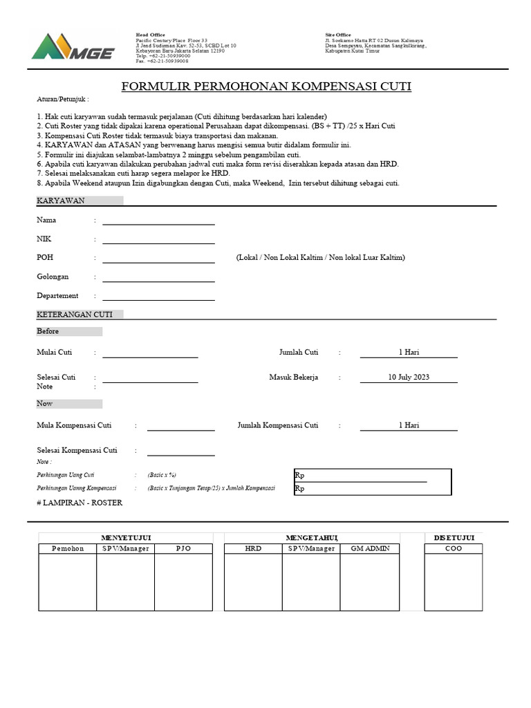 Form Cuti & Kompensasi Cuti | PDF