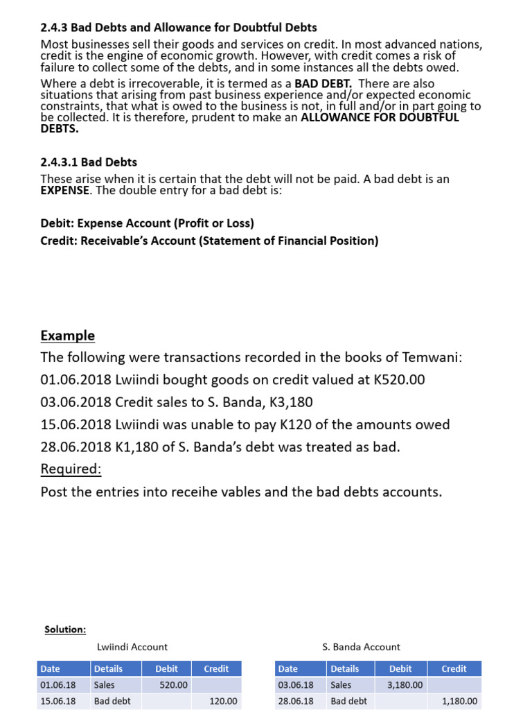 Subunit 2.4.3 - Bad Debts & Allowance For Doubtful Debts | PDF | Debits ...