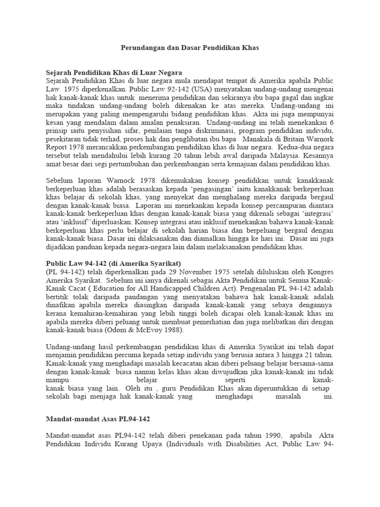 Perundangan Dan Dasar Pendidikan Khas | PDF