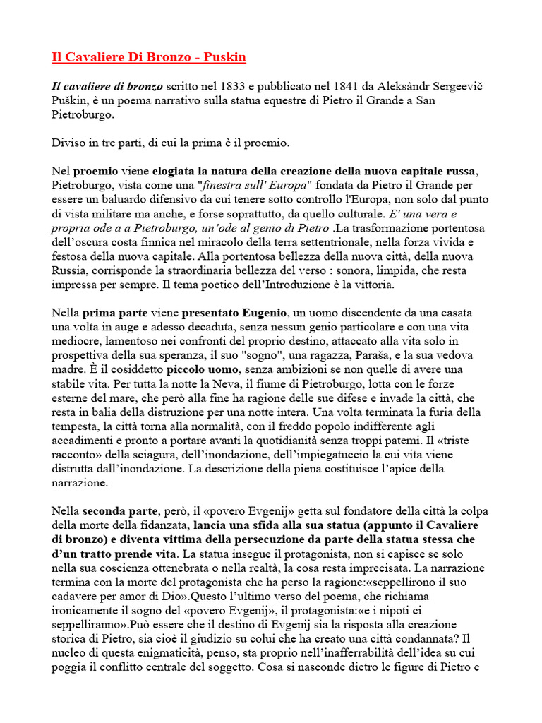 Copia Di 7 - Il Cavaliere Di Bronzo, Puskin | PDF