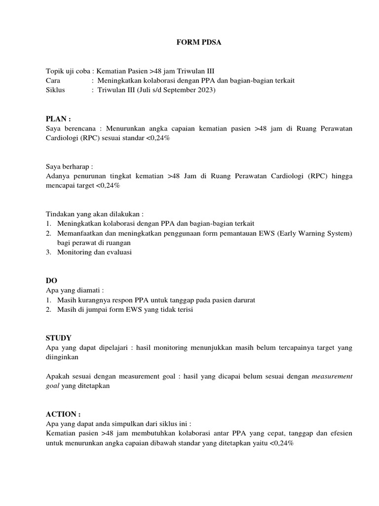 Form Pdsa Triwulan Iii 2023 | PDF