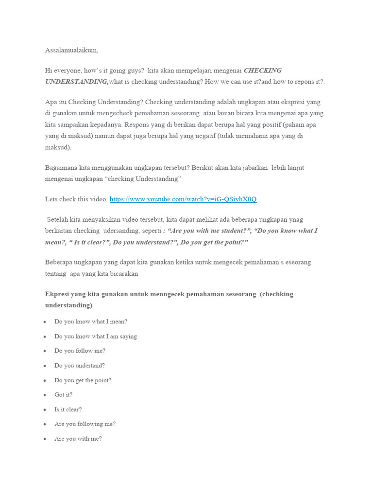 Checking Understanding | PDF