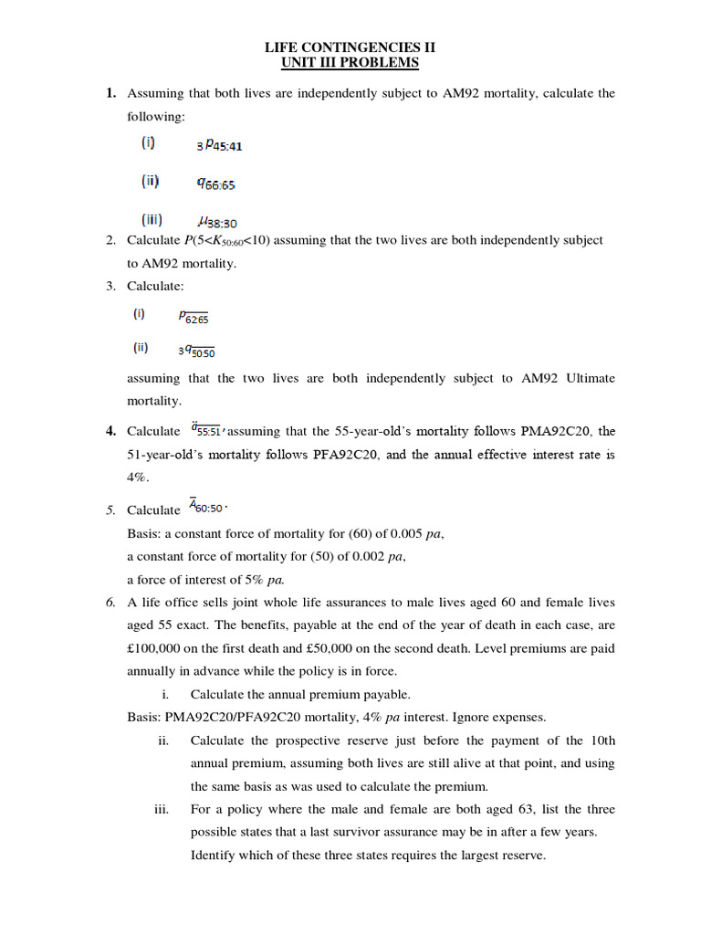 Life Contingencies II - Unit III Problems | PDF Life Contingencies II - Unit III Problems | PDF