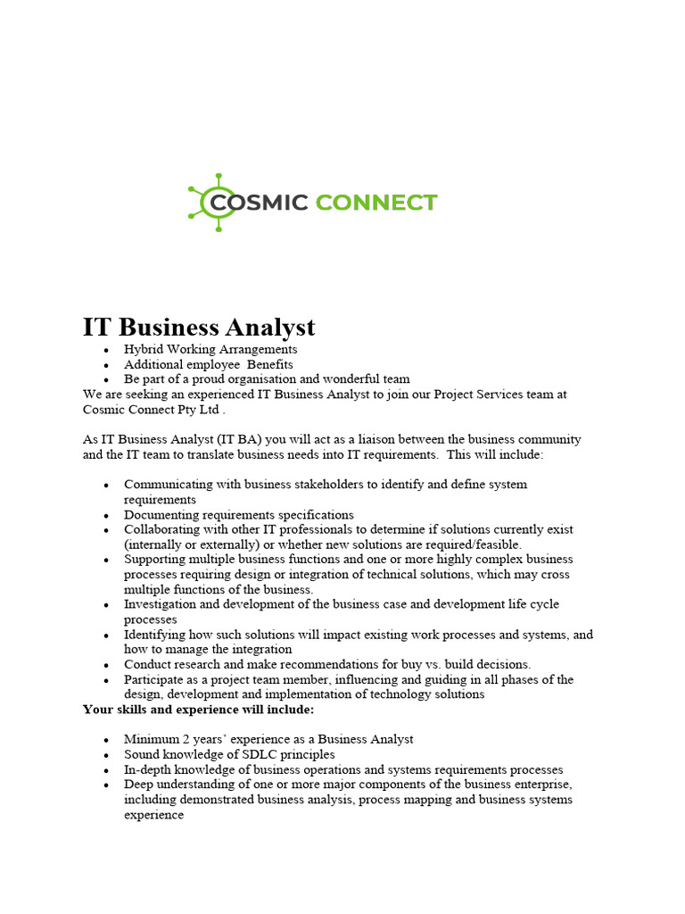 IT Business Analyst-CosmicConnect | PDF | Systems Science | Information ...