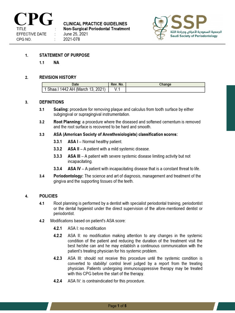 CPG - Non-Surgical Periodontal Treatment | PDF | Periodontology ...