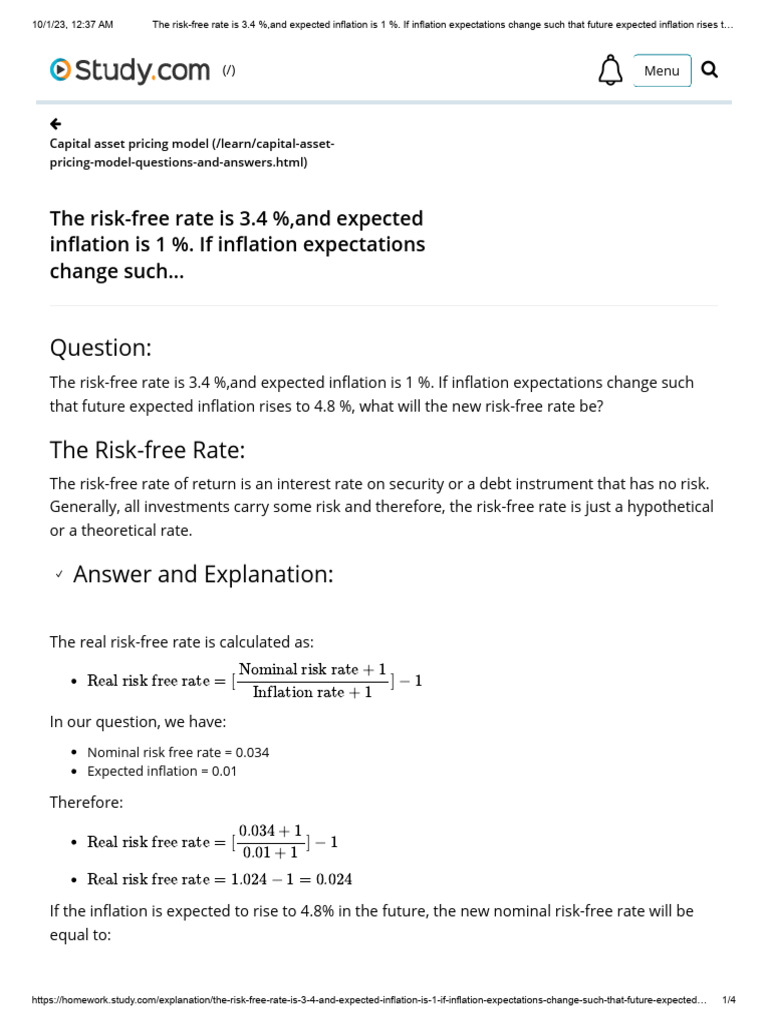 The Risk-Free Rate Is 3.4 - If Inflation Expectations Change Such That ...