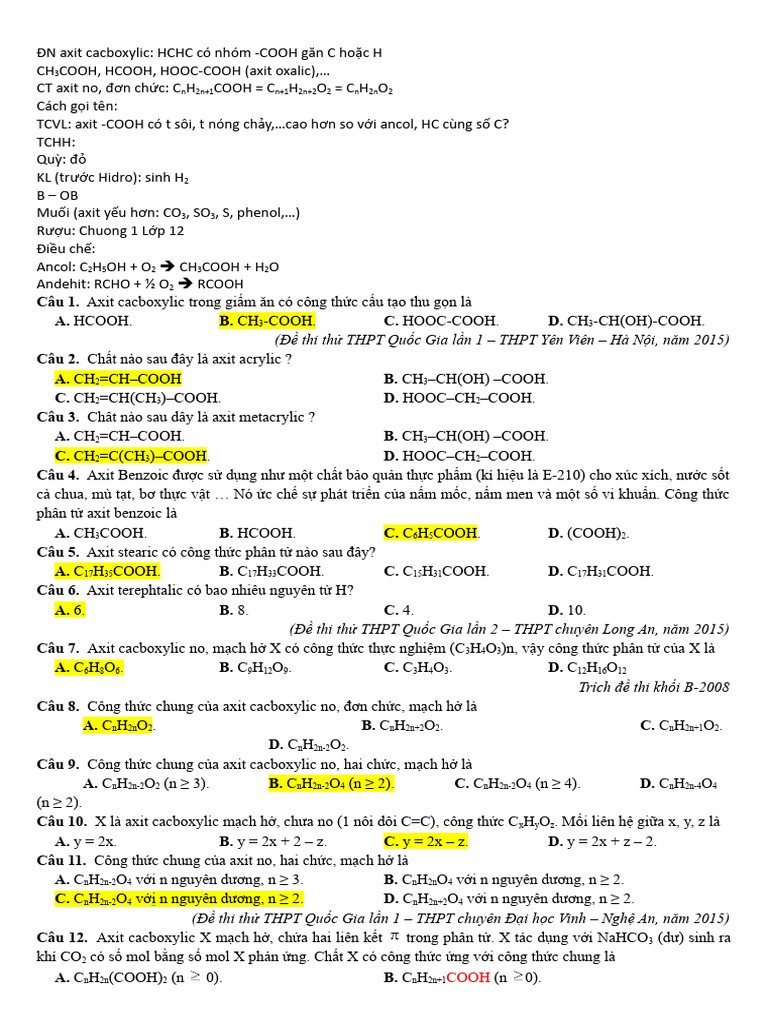 Axit Cacboxylic (Q.Anh) | PDF