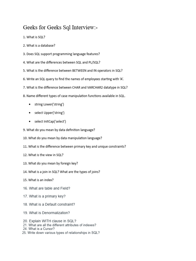 Sql Interview Question Pdf